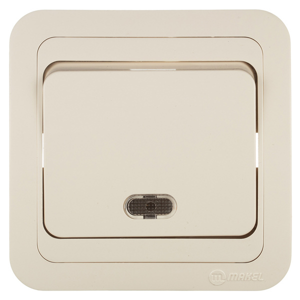 Выключатель с рамкой Makel Mimoza 25021 одноклавишный скрытая установка бежевый с подсветкой ...