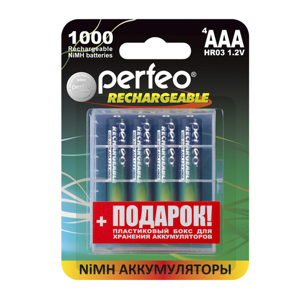Perfeo Ni-Mh аккумуляторы HR03 AAA 1000mAh на блистере с подарочным боксом, 4шт, 1.2V - купить с ...