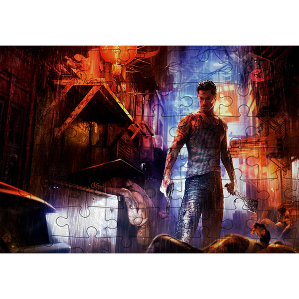 Пазл Картонный 29x20 см Sleeping Dogs (слипинг догс, персонажи, город ...