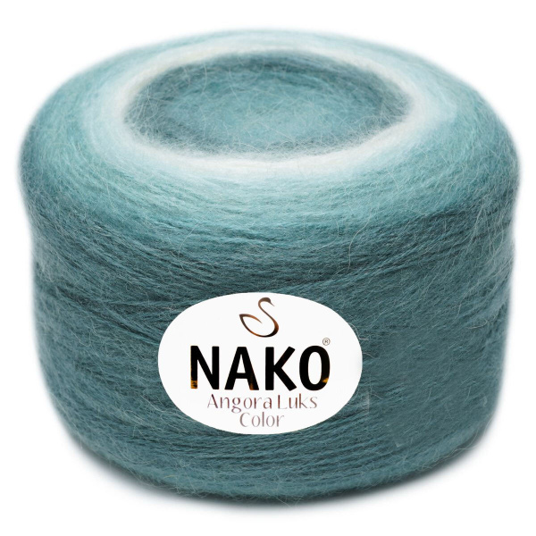Пряжа Nako Angora Luks Color: 82362 (Белый-Т.Бирюз) / ангора люкс колор / 1 шт / 810 м / 150 г ...