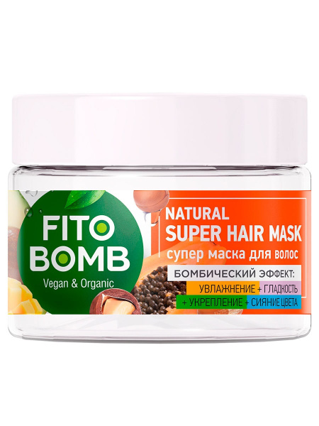 Fito Косметик Маска для волос Fito Bomb, Увлажнение, Гладкость, Укрепление, Сияние цвета, 250 мл ...