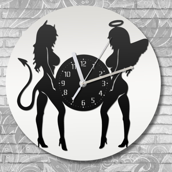 Настенные часы деревянные бесшумные девушки ангел и демон 553 купить по низкой цене в