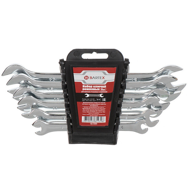 Набор ключей рожковый, 6 пр, Bartex, 6-17 мм, хромированный зеркальный, CrV сталь, шт - купить с ...