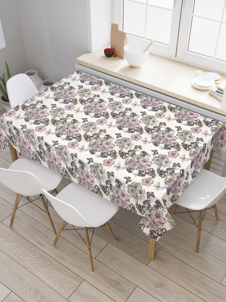 Скатерть прямоугольная на кухонный стол JoyArty "Ностальгический цветочный узор" из оксфорда ...