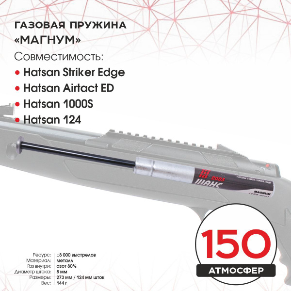 Пружина газовая магнум (150 атм) Hatsan 1000X/S, Striker Edge, Airtact ...