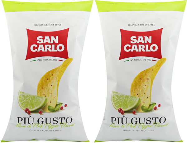 Чипсы картофельные San Carlo Piu Gusto Лайм и розовый перец 150 г в ...