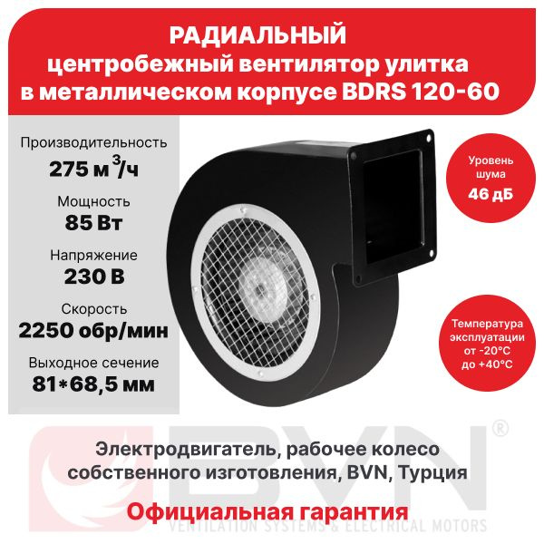 Радиальный вентилятор улитка BDRS 120-60, центробежный, для котла, 275 ...