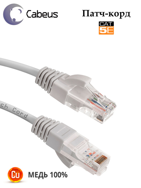Кабель RJ-45 Ethernet Cabeus PC-UTP-RJ45-CAT.5E-1.5M U/UTP, КАТЕГОРИЯ 5Е, 2XRJ45/8P8C ...
