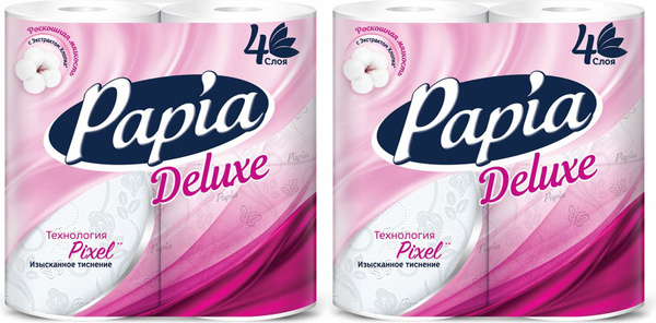 Туалетная бумага Papia Deluxe, комплект: 2 упаковки по 4 шт - купить с ...