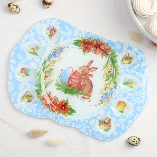 Подставка стеклянная для яиц Доляна Праздничный кролик , 37 24,5 см, 8 ...