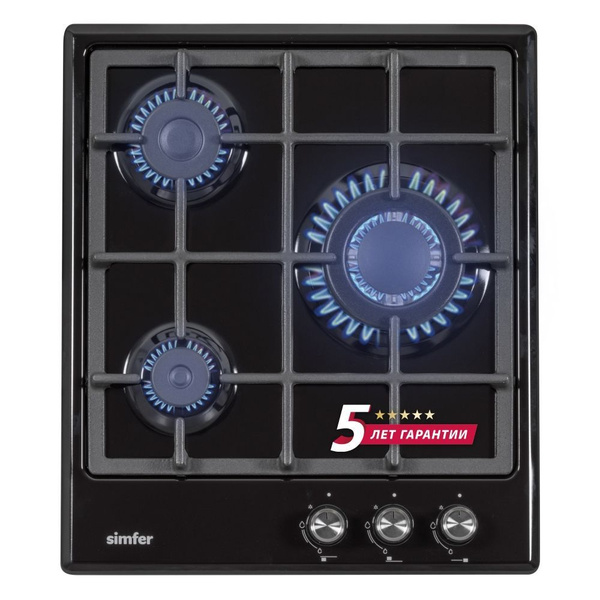 Варочная панель газовая Simfer H45V31B516, три конфорки, чугунные решетки, газ контроль, WOK ...