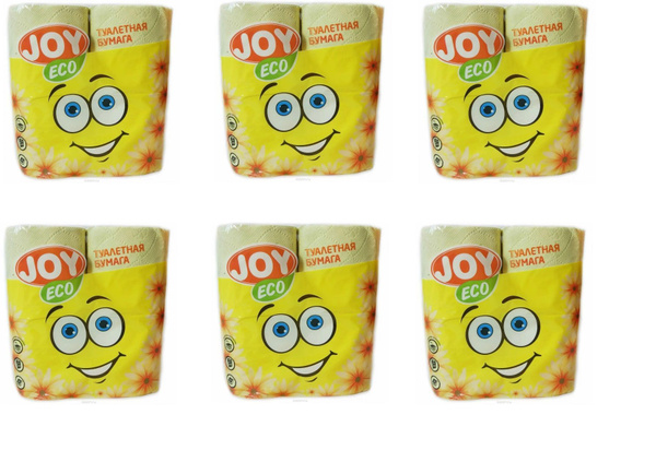 Туалетная бумага 2-слойная JOY Eco (Джой Эко) желтая, 4 рулона х 6уп ...