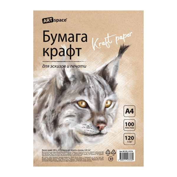 Бумага крафт ArtSpace для печати эскизов, 100 листов, А4, 120 г/м2 ...