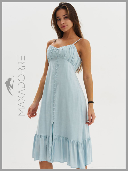 MAXADORRE Платье женское без рукавов. Легкое летнее платье миди на пуговицах и резинке, Женский ...
