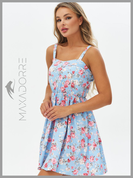 Maxadorre. Платье женское летнее короткое мини свободное в цветочек яркое легкое, хлопок ...