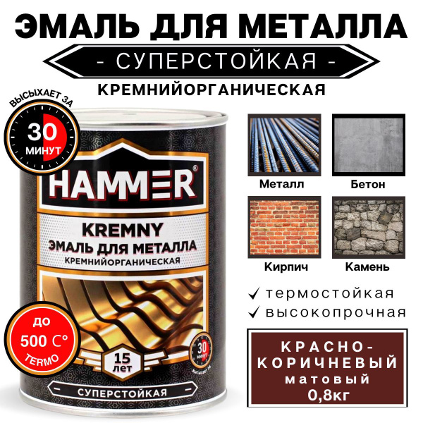 Эмаль HAMMER КО Термостойкая, Гладкая, Кремнийорганическая, Матовое ...