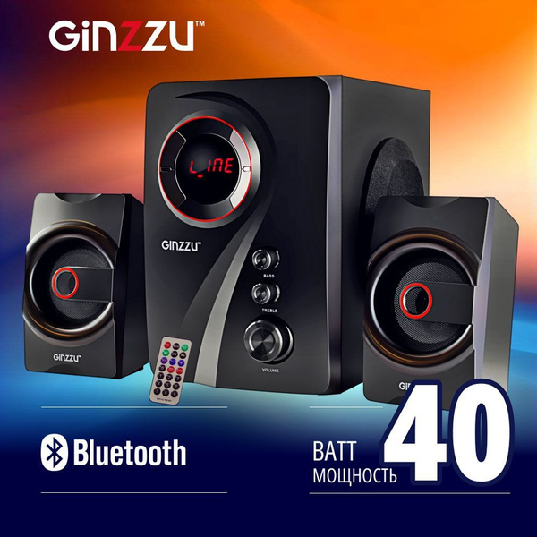 Колонки для компьютера Акустическая система 2.1 Ginzzu GM-406 40Вт дерево(MDF) Bluetooth плеер ...
