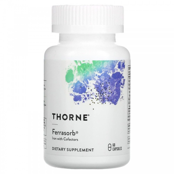 Thorne Research, Железо с кофакторами, Ferrasorb, 60 вегетарианских ...