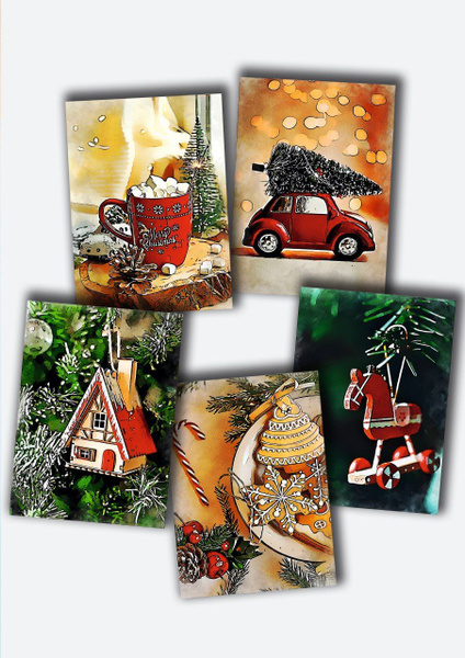 Мини открытки 30 шт. Маленькие новогодние открытки, бирки с новым годом ...