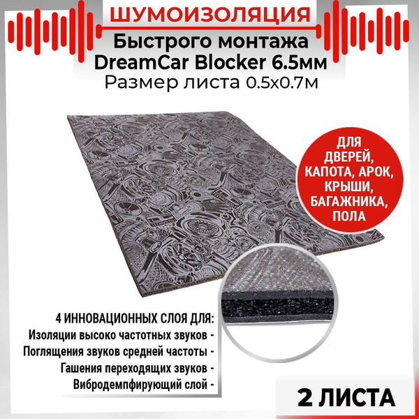 Шумоизоляция быстрого монтажа 4х слойная DreamCar Blocker 6.5мм ...