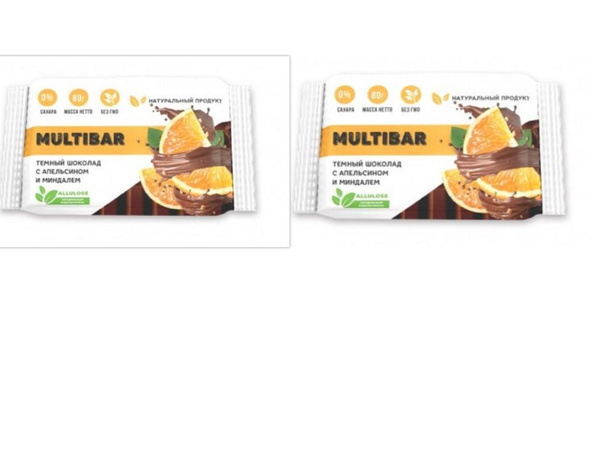 Набор 2 шт - Темный шоколад с апельсином и миндалем Multibar на аллюлозе 95 г - купить с ...
