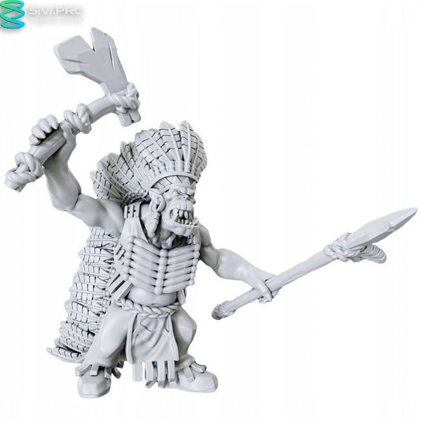 Миниатюра для настольных игр DnD Орк-вождь с копьем и топором Native ...