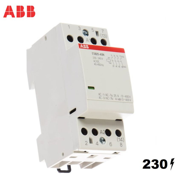 Модульный контактор ABB ESB-25-40 25А, 4НО, катушка 230B, AC/DC ...