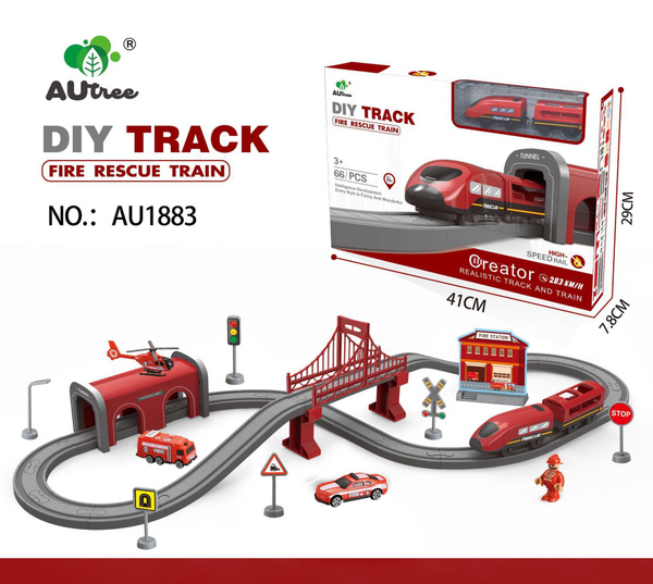 Двухуровневая железная дорога c электропоездом, машинками и ...