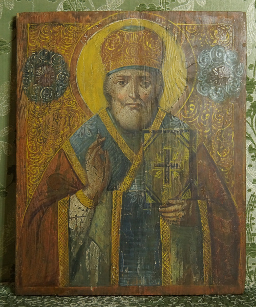 Антикварная большая храмовая старинная икона "Николай Чудотворец ...