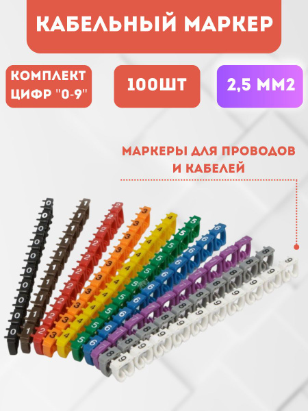 Кабельный маркер набор, М-1, бирка для проводов ф3-4мм, клипса с ...