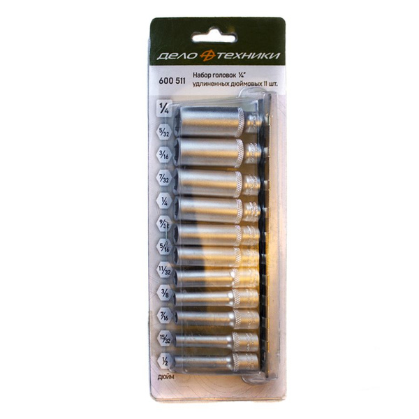 Набор головок 6-гранных удлиненных дюймовых 1/4" Дело Техники 600511 ...