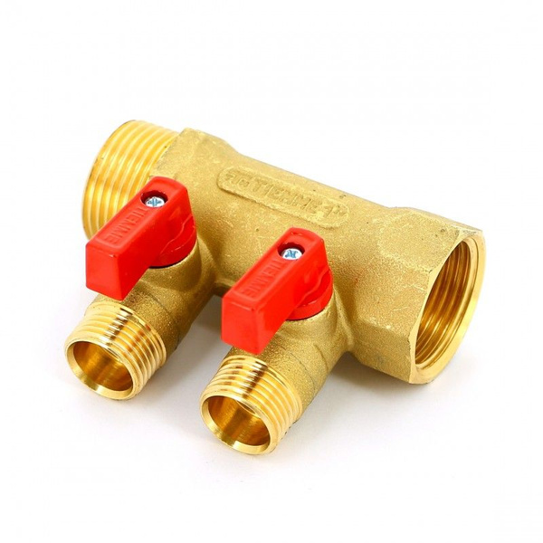 Коллектор с шар.кранами Tiemme 1"нв - 2 х 1/2"н (NINO) лат. 1820006 ...