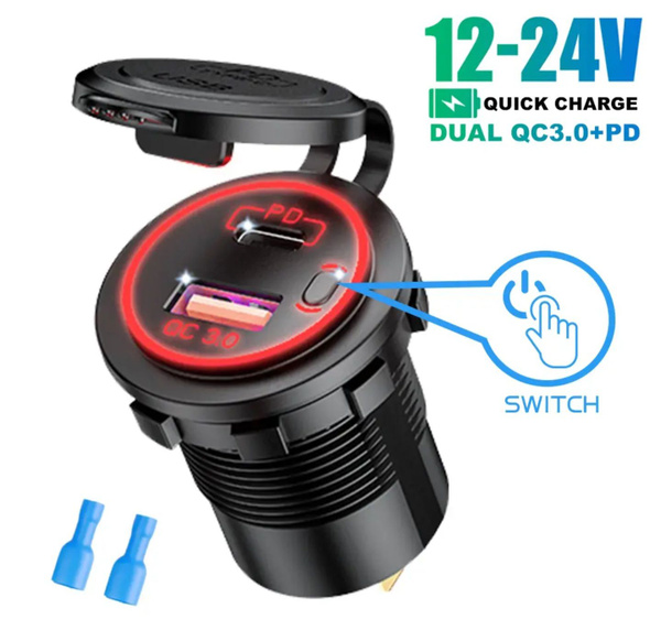 Разъем USB + Type-C врезной c быстрой зарядкой . Розетка с кнопкой ...
