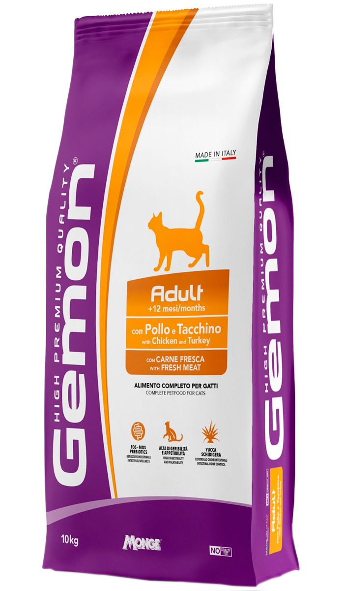 Сухой корм GEMON CAT ADULT для взрослых кошек с курицей и индейкой (1,5 + 1,5 кг) — купить в ...