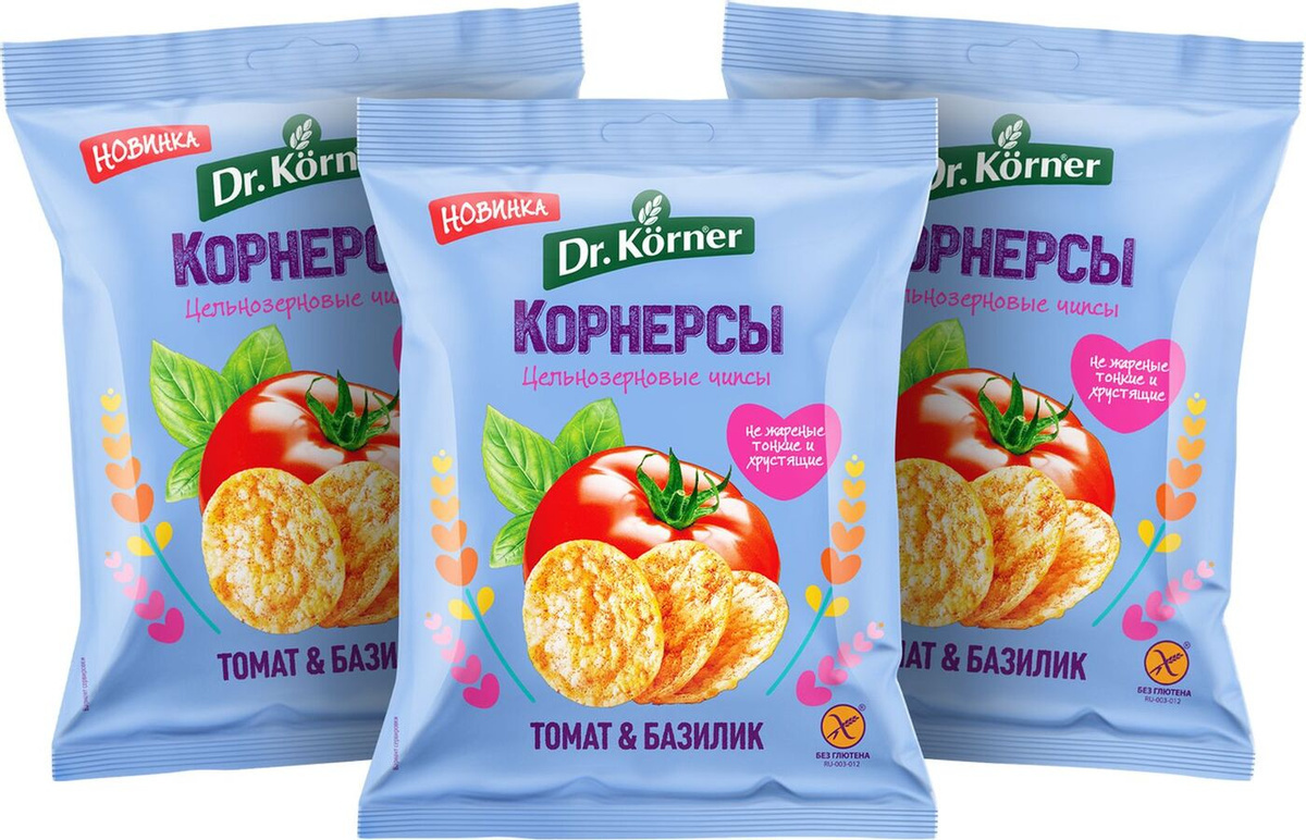 Чипсы Корнерсы с томатом и базиликом Dr. Korner 50г 15шт — купить в ...