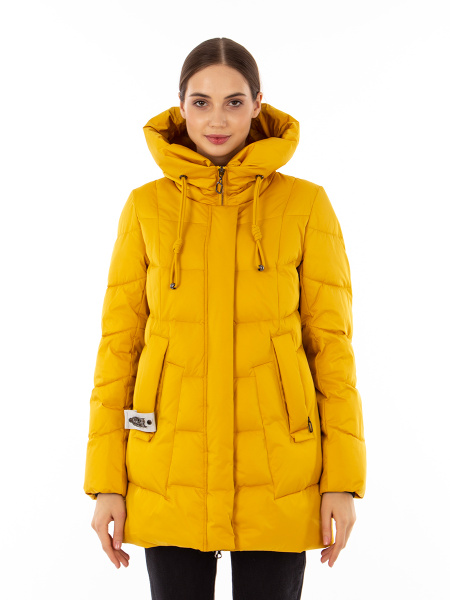 Куртка Женский Mishele Капюшон желтый капюшон Полиэстер, размер 58 Длинный Зима прямой Био-пух ...