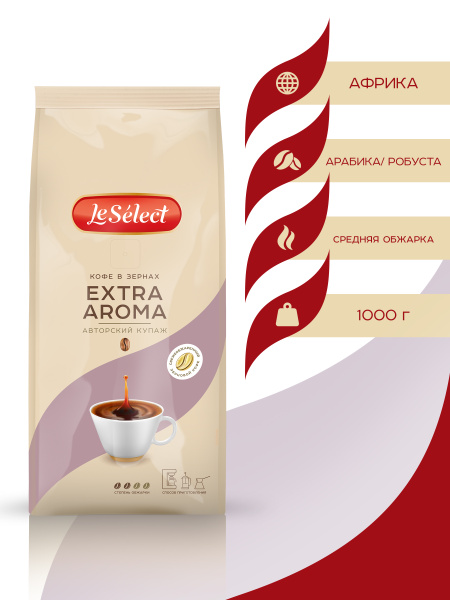 Кофе в зёрнах Extra Aroma, Le Select, арабика робуста, средняя свежая ...
