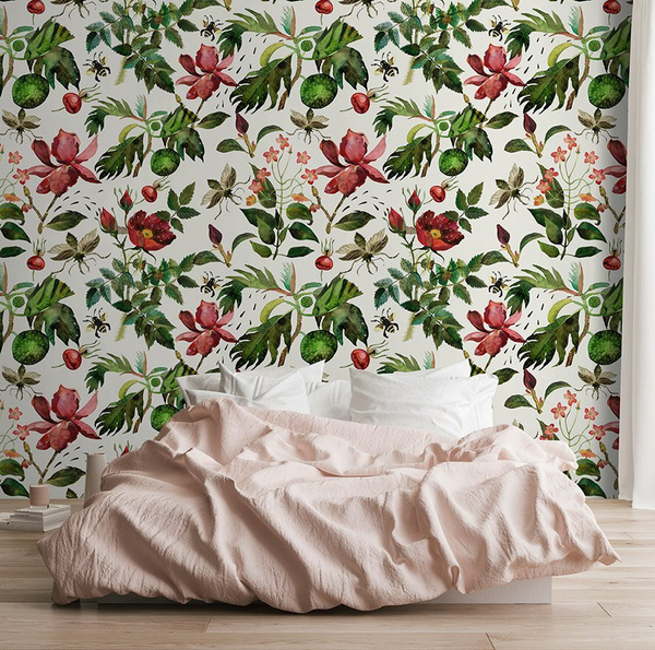 Обои флизелиновые Шиповник / Fun House Store / виниловые на флизелине, метровые, 1 м х 3 м ...