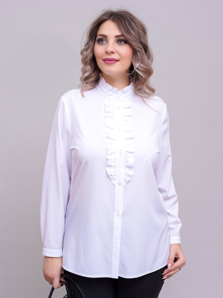 Блузка Женский Balsako белый Текстиль Длинный Однотонный, размер 60 ...