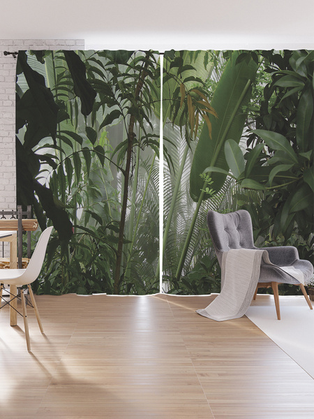 Фотошторы для кухни и спальни JoyArty Oxford DeLuxe "Заросли в джунглях", 2 полотна со шторной ...