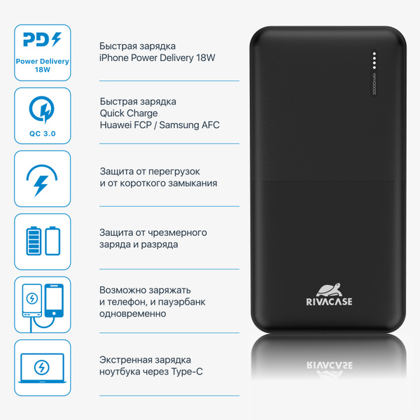 Внешний аккумулятор (Power Bank) RIVACASE VA2531_USB Type-C купить c доставкой на OZON по низкой ...