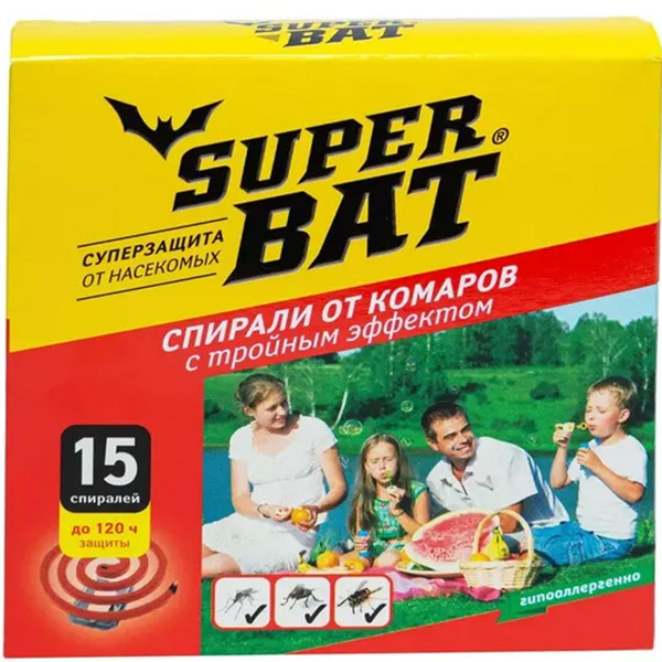SuperBAT Спирали 3в1 от комаров, мух, ос красные 15 шт - купить с ...