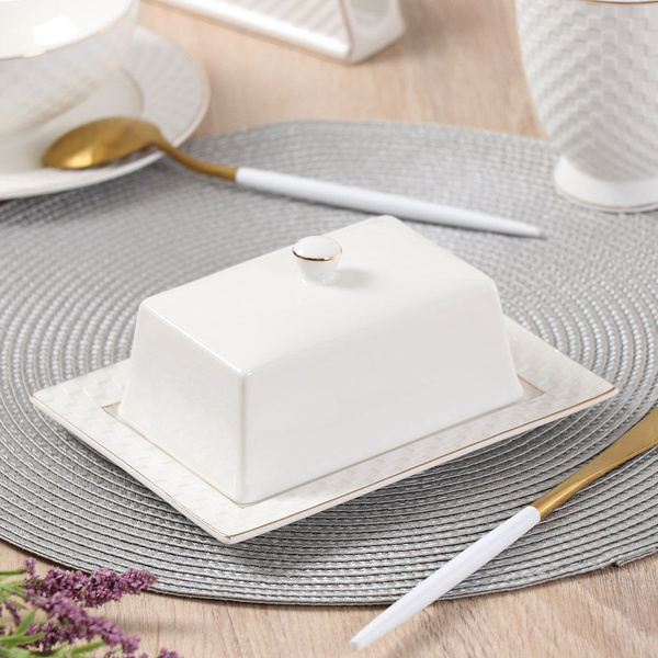 Масленка для сливочного масла белая керамика 18х13.5х5.5 см, Daniks, Кембридж, Порядок - купить ...