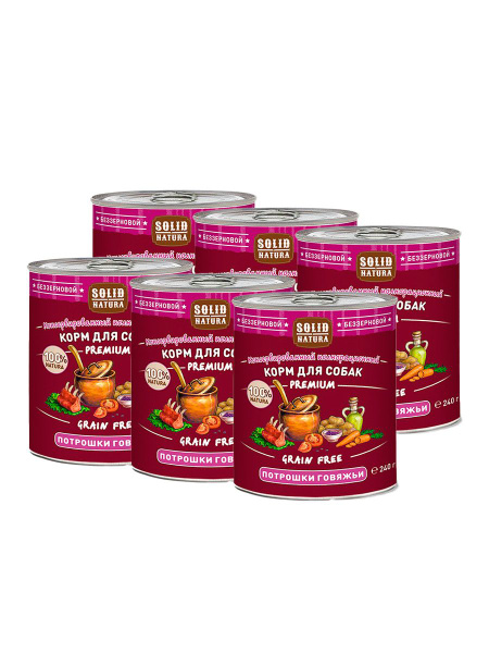 Влажный корм для собак, потрошки говяжьи Solid Natura Premium, упаковка 6 шт х 240 г - купить с ...