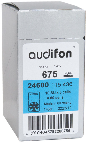 Audifon Батарейка PR44 (ZA675, V675A, DA675), Воздушно-цинковый тип, 1,4 В, 60 шт - купить с ...