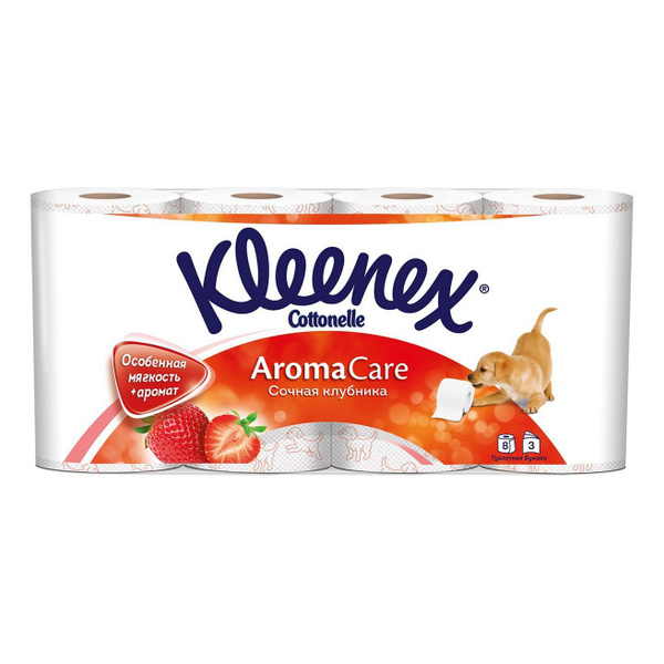 Туалетная бумага Kleenex Aroma Care сочная клубника 3 слоя 8 рулона ...