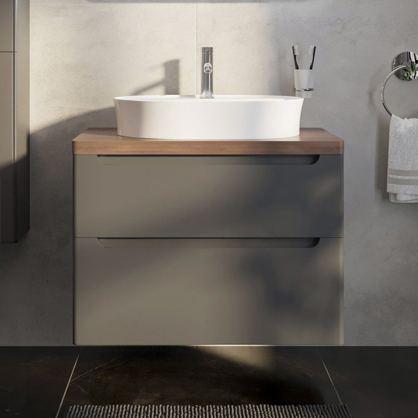Тумба с раковиной STWORKI Берген 80 подвесная, 80 см, накладная, с ящиками, в современном стиле ...
