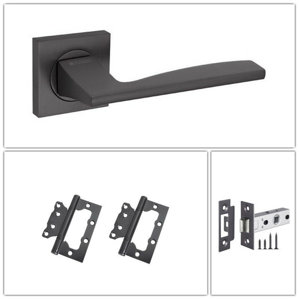 Ручка дверная межкомнатная Fuaro ROCK_KM_GR-23_L6-45, графит (ручка + замок защелка + 2 петли ...