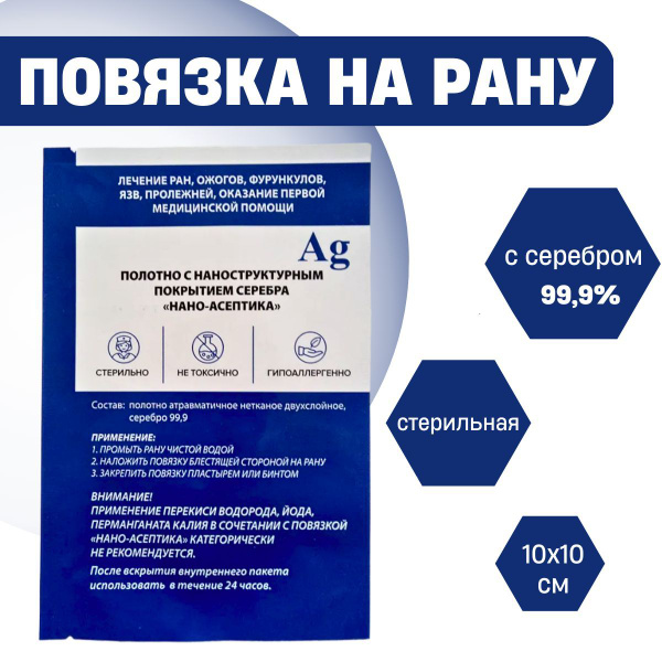 НАНО-АСЕПТИКА. Повязка на рану с серебром, стерильная. Ранозаживляющий ...