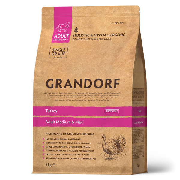 Сухой корм GRANDORF DOG Turkey MED&MAXI индейка для собак средних и ...